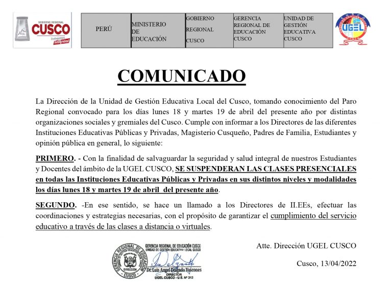 Comunicados – Ugel Cusco